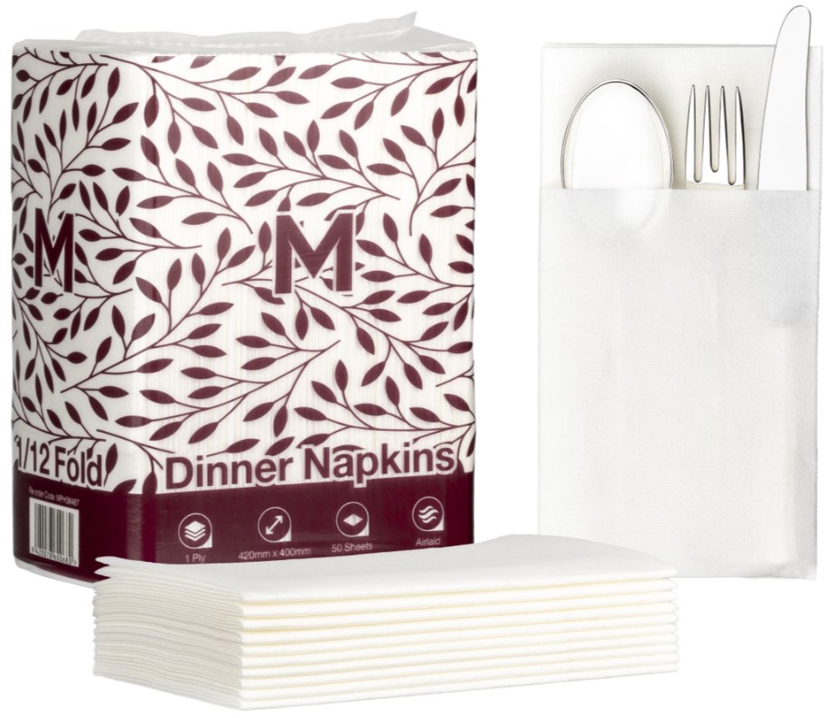 Airlaid Dinner Napkins Pocket Fold - White, 420mm x 400mm, 1 Ply, FSC ...